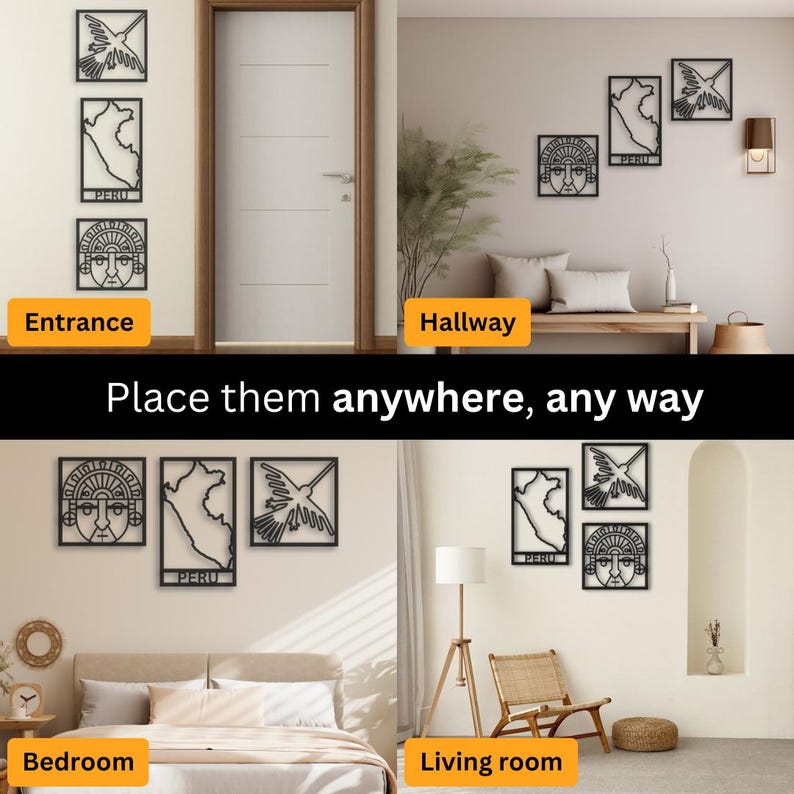 Peru Map, Colibri, Inca Face Aesthetic Decor Frames. Minimalistic ...