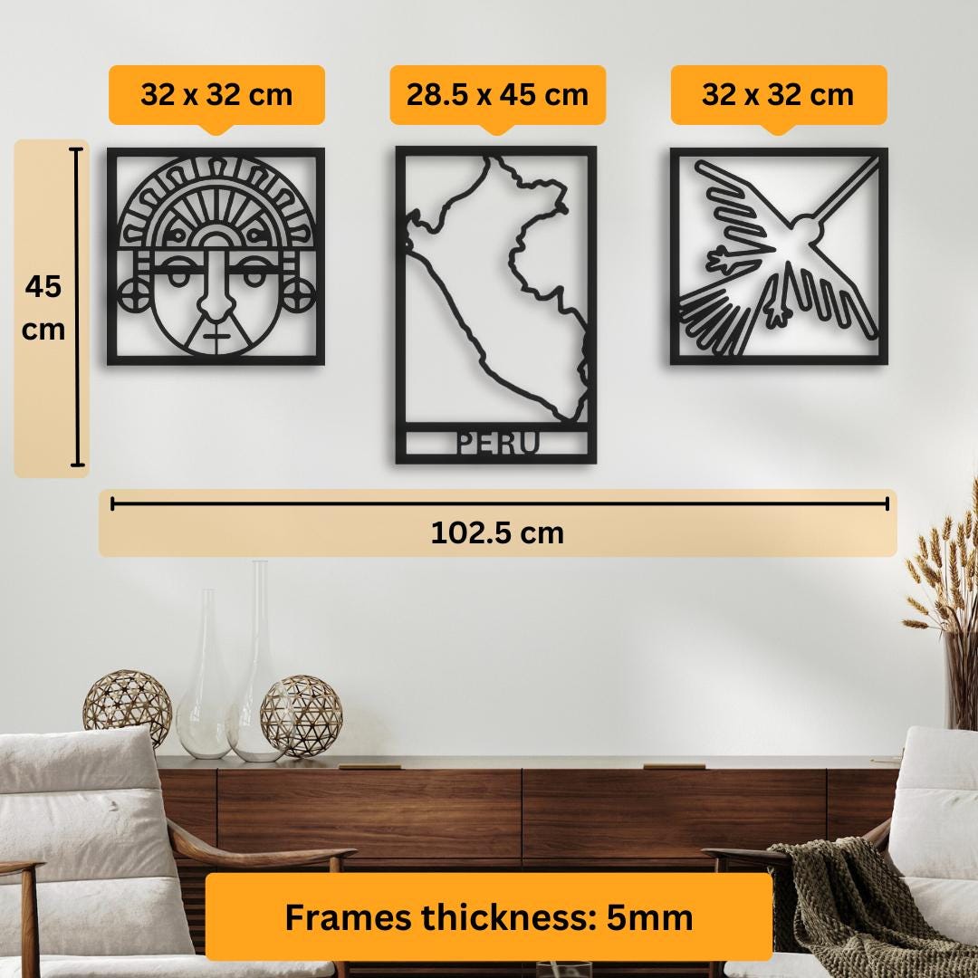 Peru Map, Colibri, Inca Face Aesthetic Decor Frames. Minimalistic ...