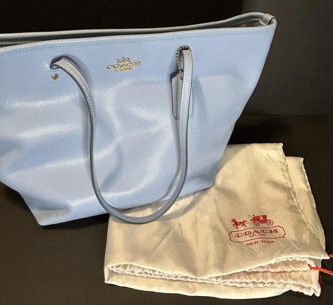 Coach Street Zip Tote Crossgrain Leather Periwinkle Blue Clean W/dust ...