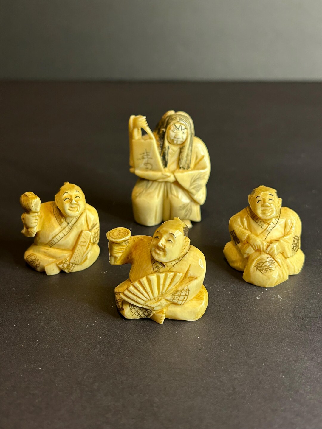 Vintage Lot of 4 Japanese Carved Netsuke, Articulated ,figurines & One ...