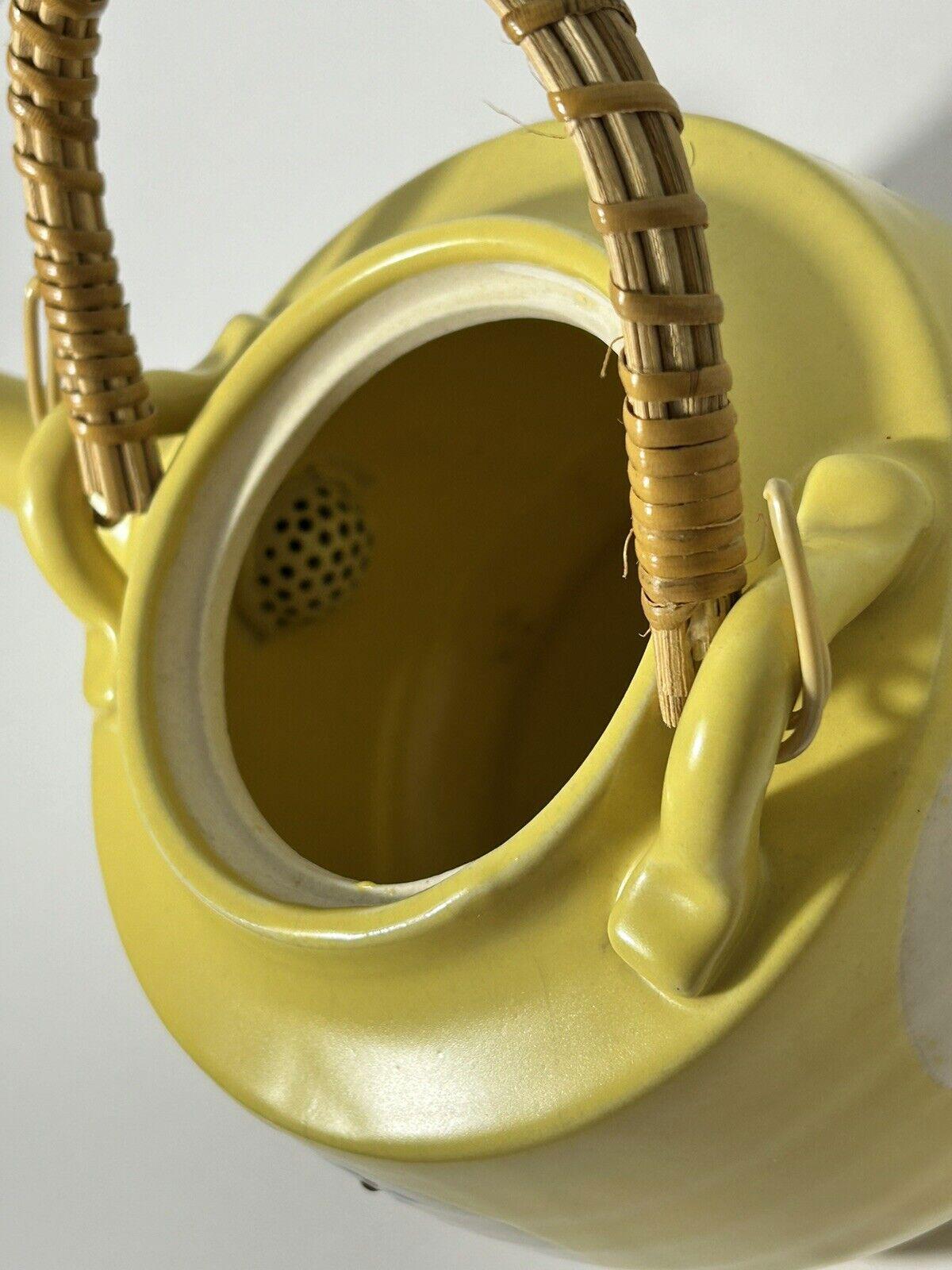 Vintage MCM Pottery Tea Pot Yellow Studio Pottery Bamboo Handle - Etsy