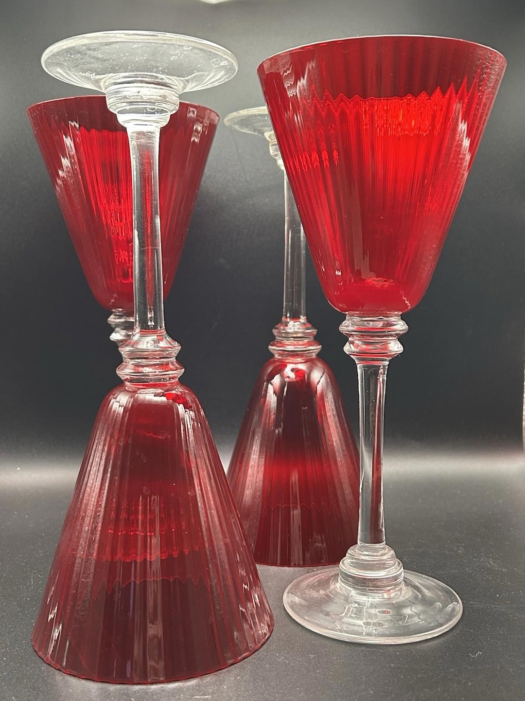 Vintage Pier 1 Ruby Red Wine Goblets: Fluted Ribbed Glass Set - Etsy