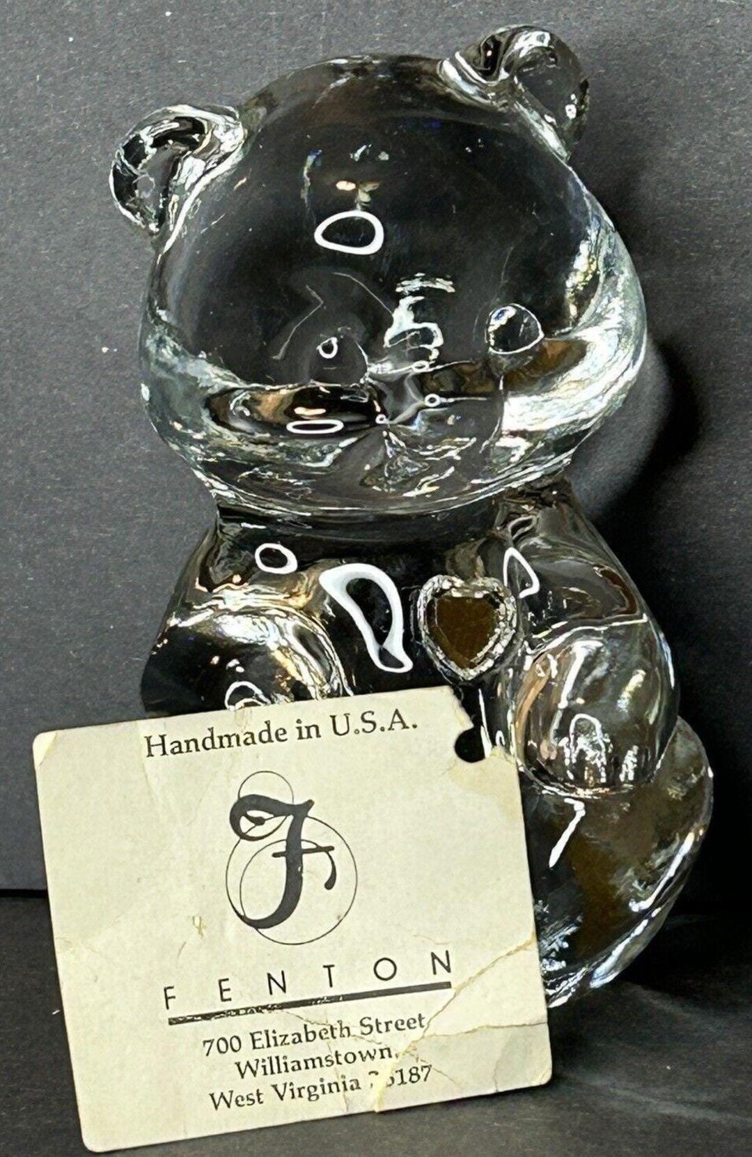 Vintage Fenton Art Glass Clear Crystal Bear April Dimond Birthstone 3.5 ...