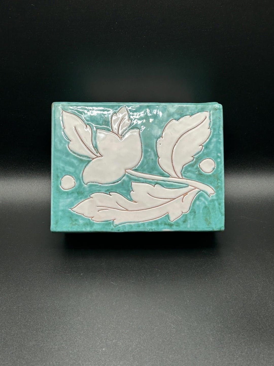 Vintage Italian Raymor Ceramic Lidded Flower Box Turquoise and White ...