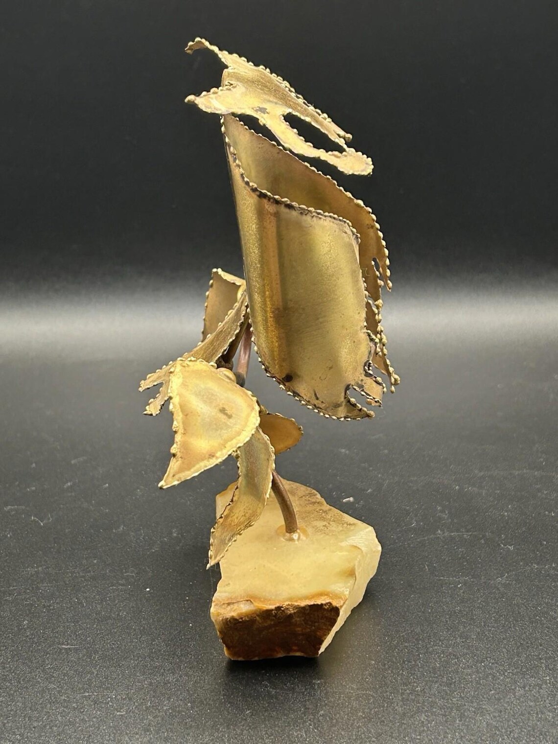 Vintage Mid Century Modern Owl Sculpture Brutalist Torch Metal Marble ...