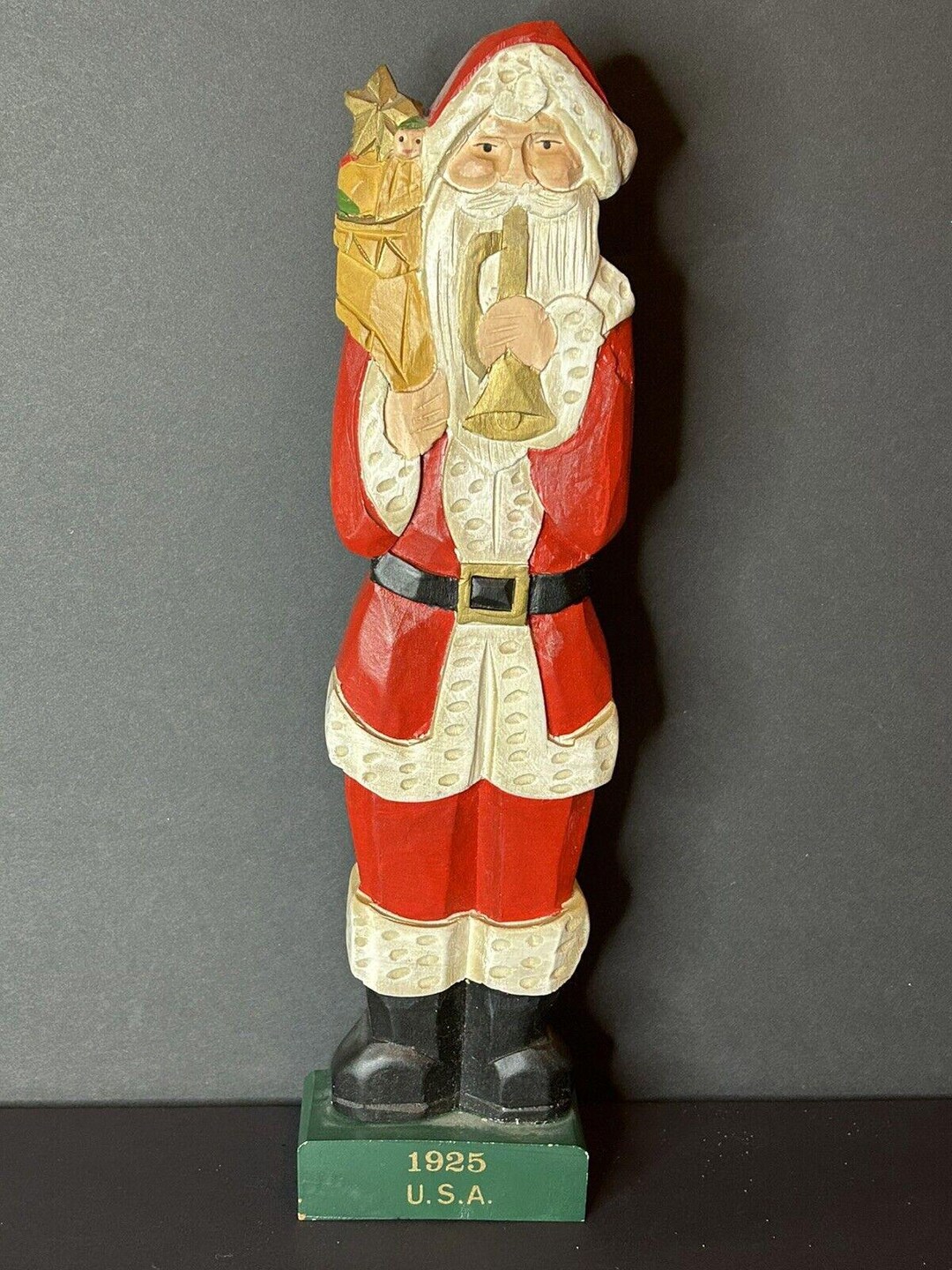 Vintage Wooden Santa Playing Trumpet 15.5" 1925 Mercuries Grandeur Noel ...