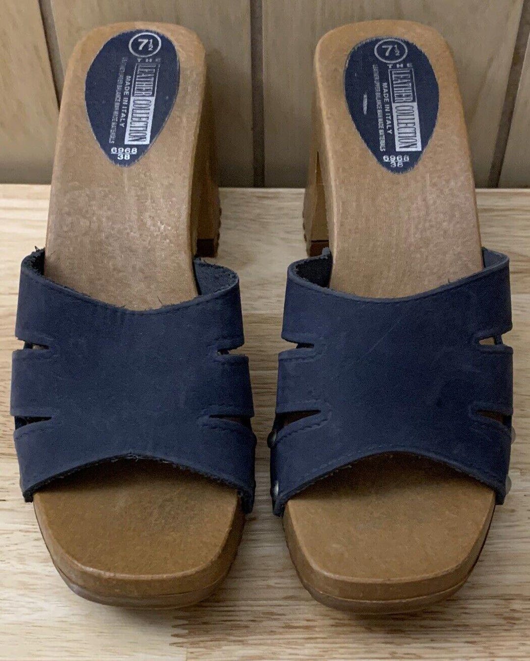 The Leather Collection Made in Italy Chunky Heel Leather Stud Mules ...
