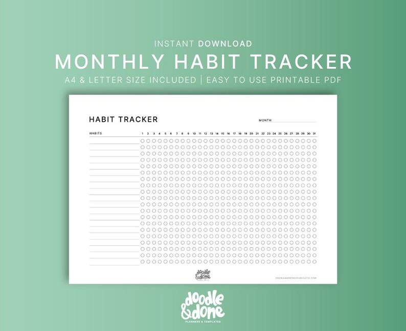 2025 Monthly Habit Tracker Printable Landscape, Habit Tracker Template ...
