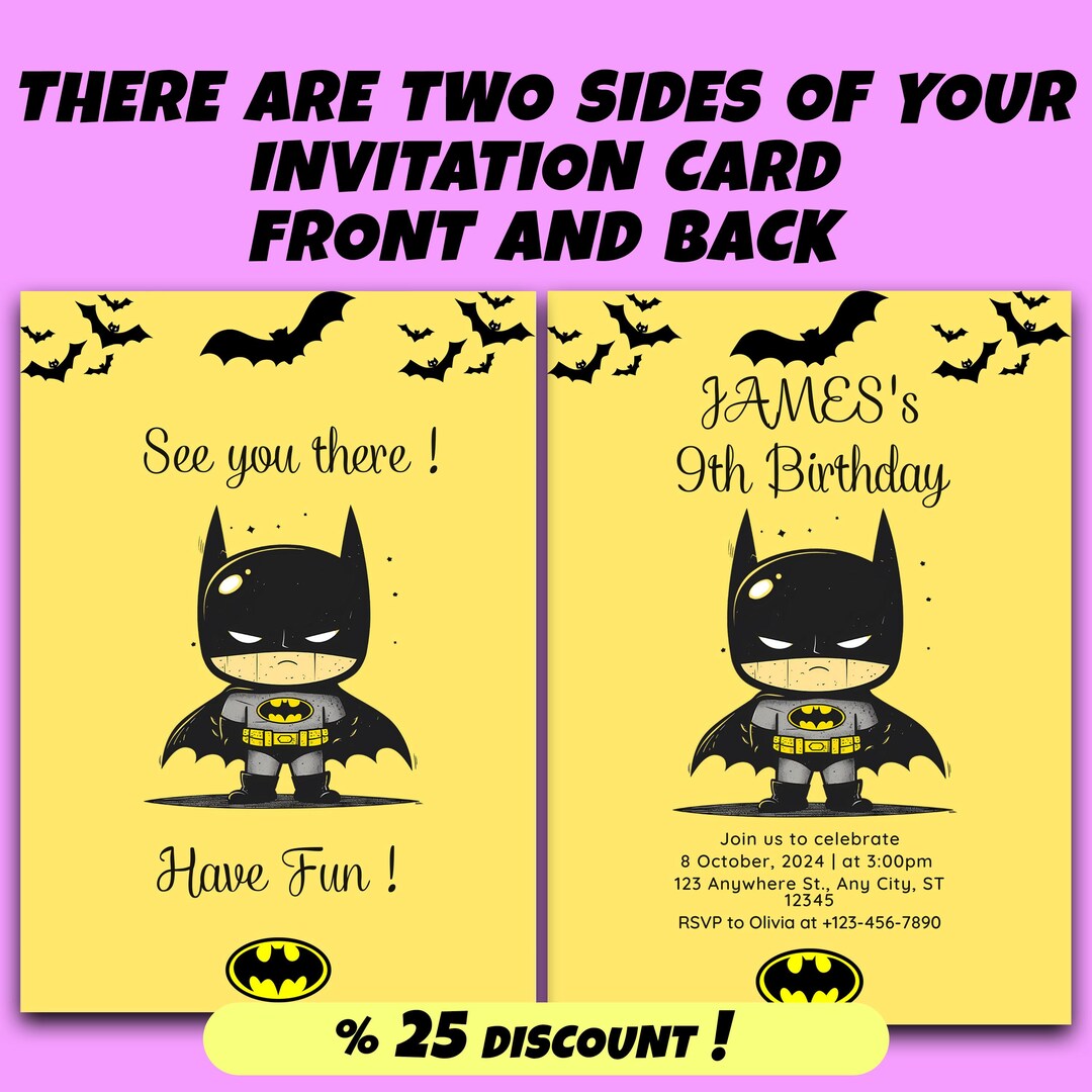Batman Invitation, Editable Invitation, Kids Birthday Invite, Digital ...