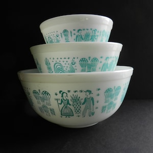 Pyrex Butterprint Bowls, 1950s Pyrex Amish Bowl Set, Turquoise Pyrex ...