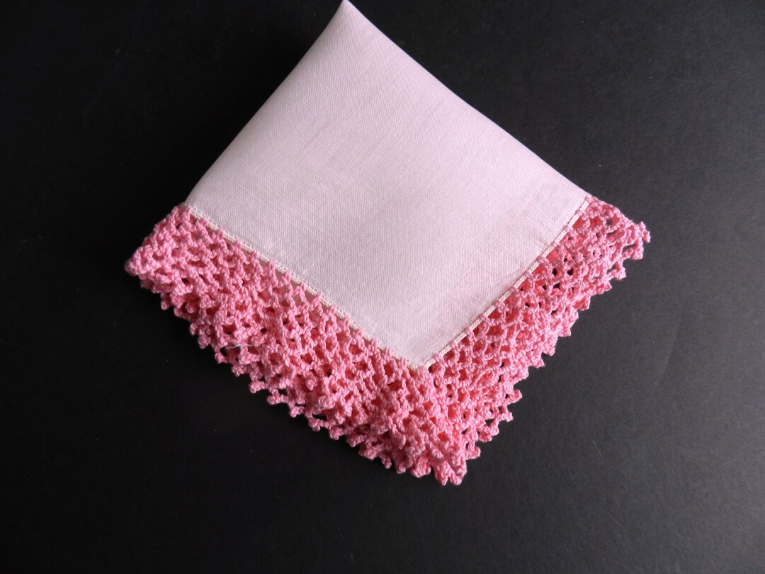 Pink Handkerchief, Pink Crocheted Trim, Pink - Etsy