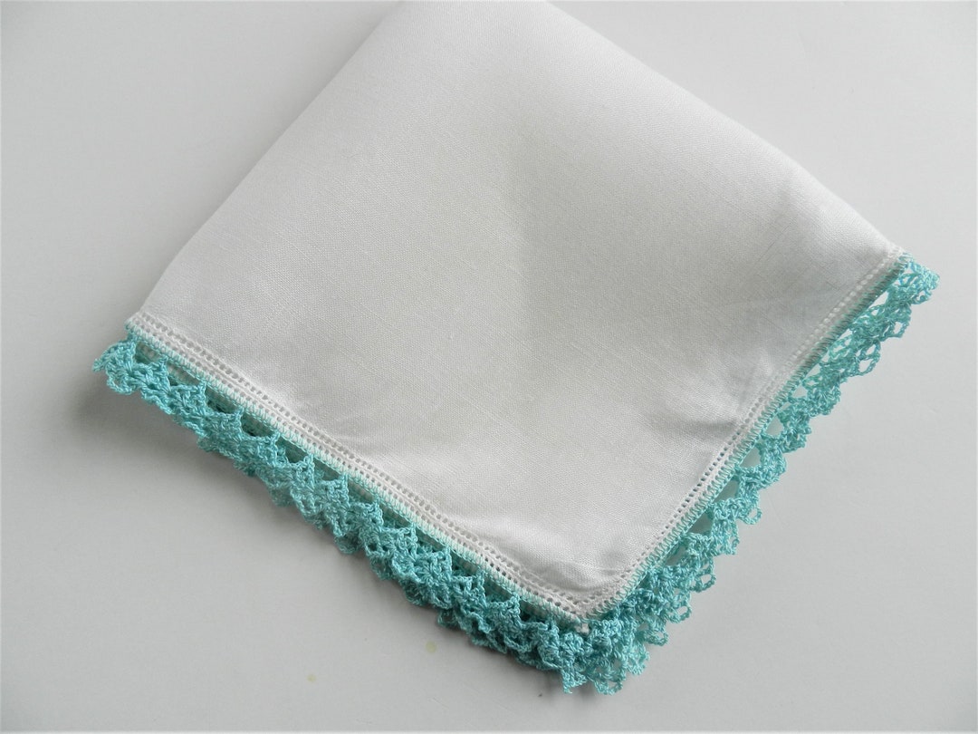 Blue Aqua Crochet Trim Hanky, Blue Hankie, Handkerchief, Collectible ...