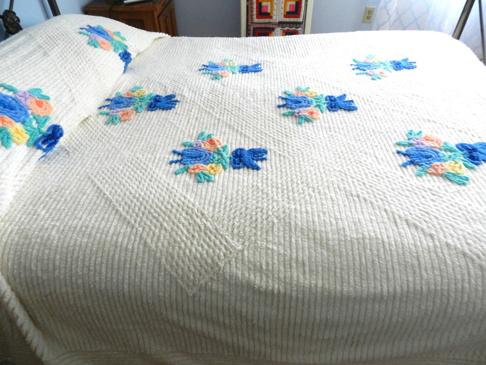 Royal Blue Plush Chenille, Full Blue Chenille Bedspread, Chenille ...
