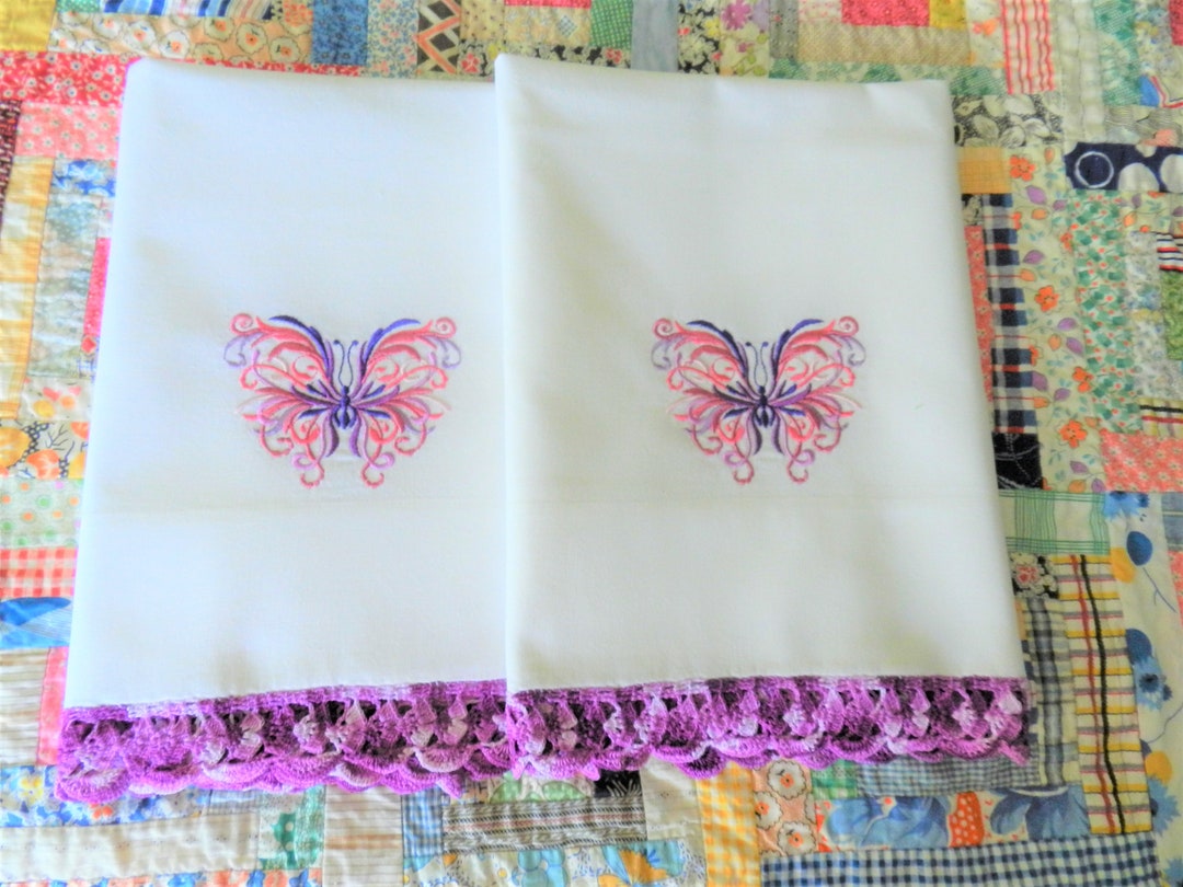 NOS Purple Butterfly Pillowcases, Purple Pillowcases, Butterfly ...