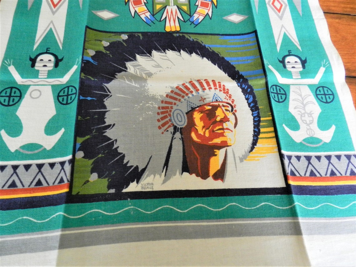 Vintage Victor Beals Native American Chief & Grand Canyon Print Towel ...
