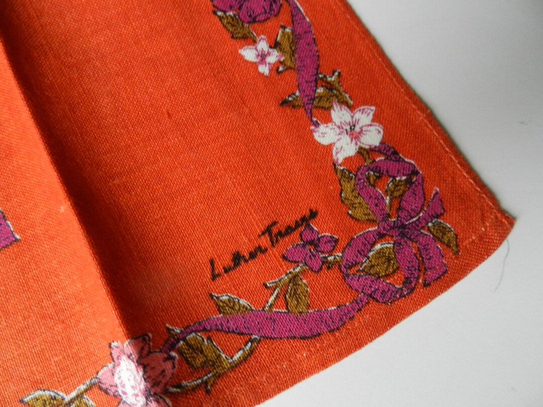NOS 1970s Luther Travis Towel, Orange Floral Towel, Flowers, Kitchen ...