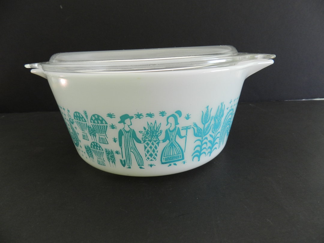 Pyrex Butterprint Round Casserole, Covered Casserole, Turquoise, # 474 ...