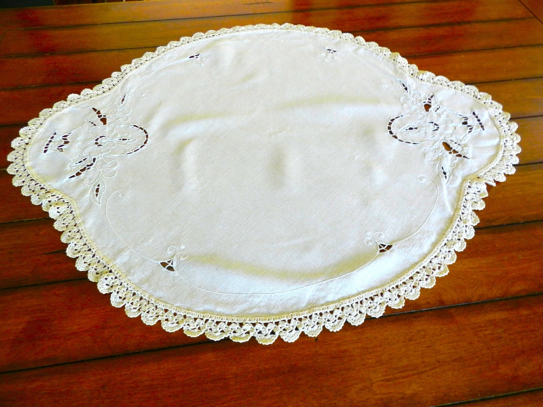 Beige Oval Doily, Large Doily, Centerpiece, Crochet Trim - Etsy