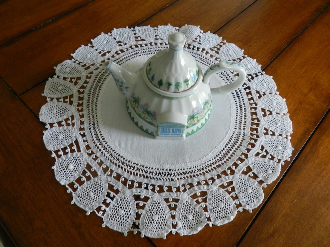 Round White Doily, Round Doily, Lace Doily, Linen Center Doily, Candle ...