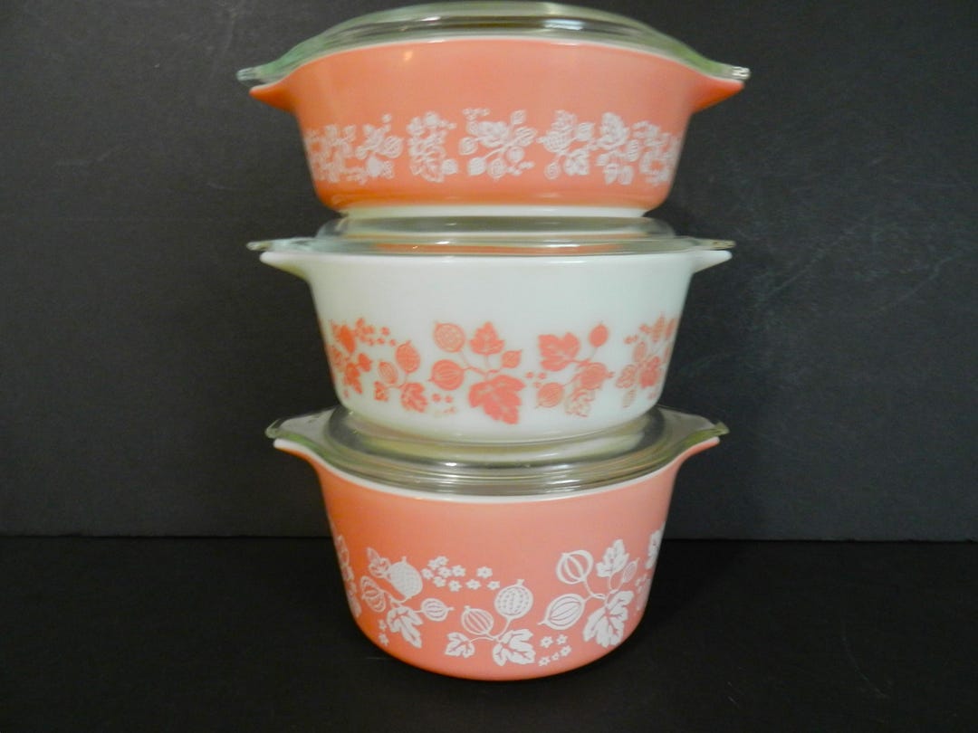 3 Pyrex Casseroles, Gooseberry Pink Set Casseroles, Pink Covered Dishes ...