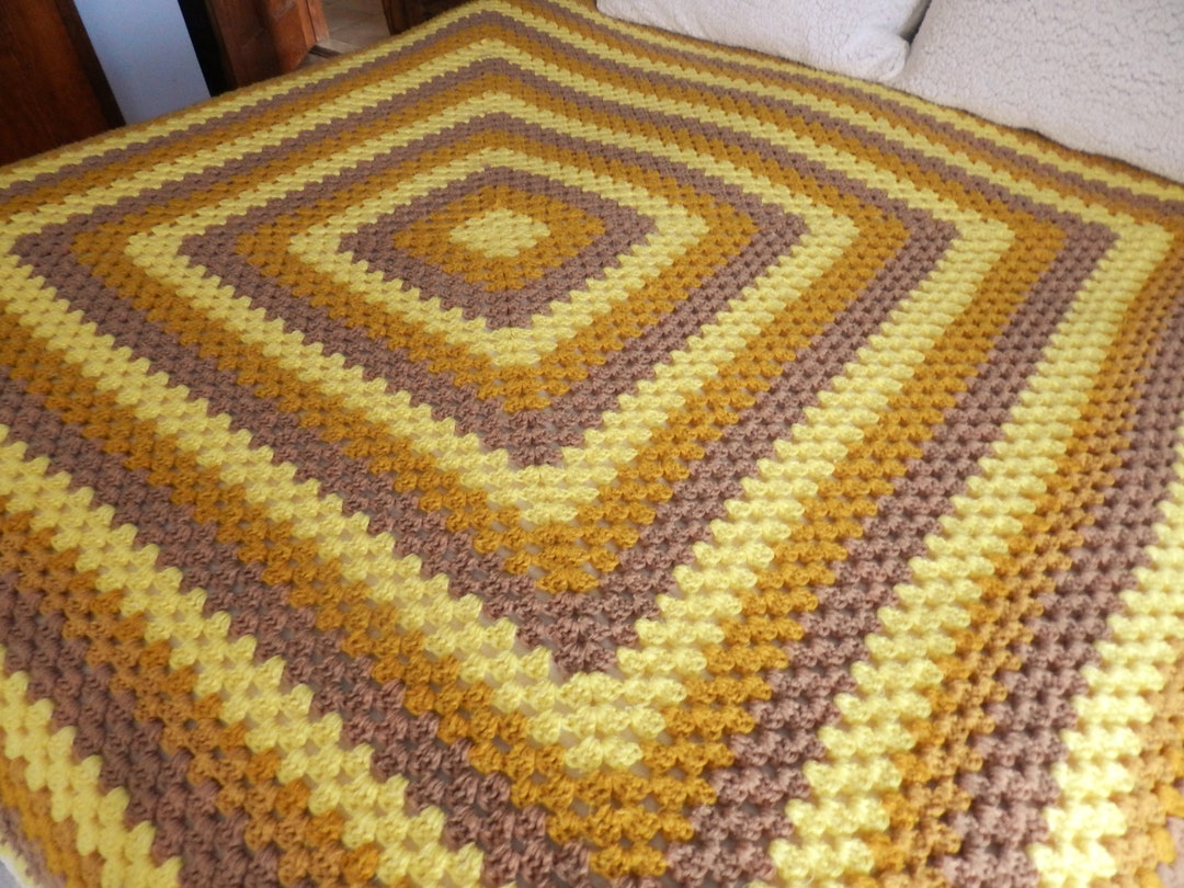 Yellow Gold Granny Afghan, Hand Crocheted Used, Vintage - Etsy