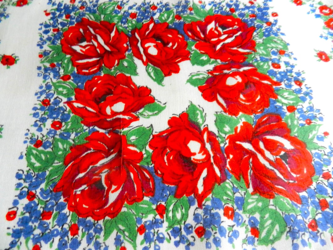 Red Rose Handkerchief, Red Roses, Red, Blue - Etsy