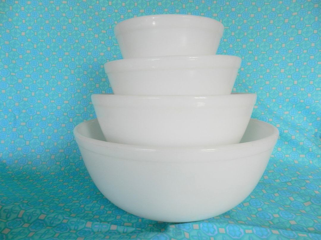 4 Pc White Opal Pyrex Bowls, White Opal Bowls, Mixing Bows, Pyrex White ...