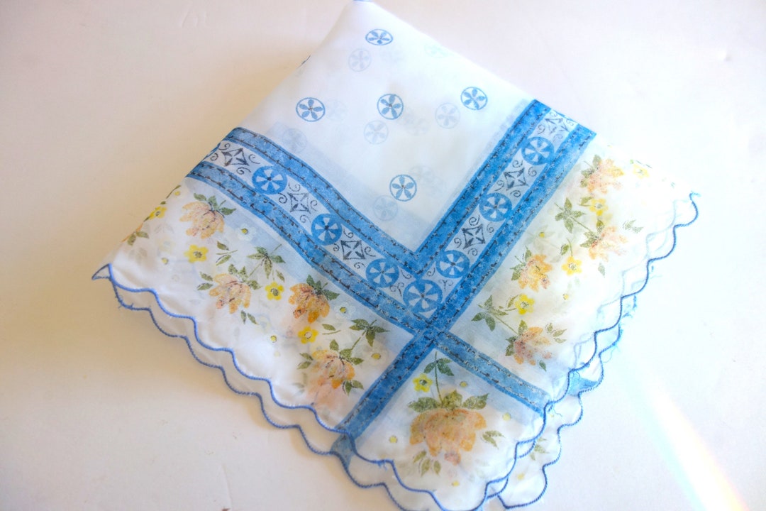 Semi Sheer Handkerchief, Blue, Yellow, Large Handkerchief - Etsy