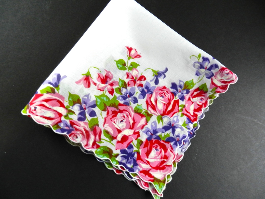 Pink Rose Handkerchief, Purple Violets, Gift, Wedding - Etsy