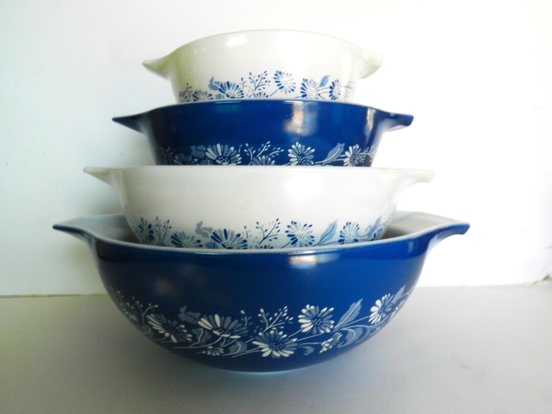 4 Pc Pyrex Colonial Mist Blue Bowl Set, Blue, Mixing Bowls, Collectible ...