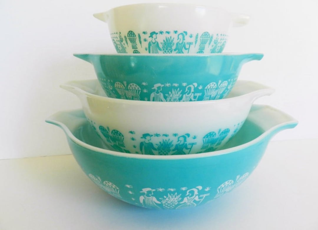 Pyrex Butterprint Bowl Set, 4 Pc Pyrex Amish Bowl Set, Turquoise Pyrex ...