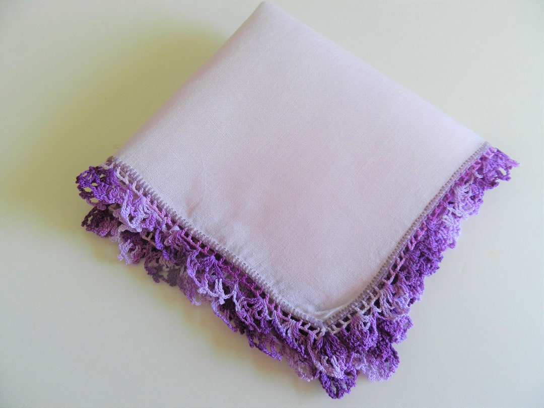 Lilac Purple Handkerchief, Lilac Hanky, Crochet Trim - Etsy