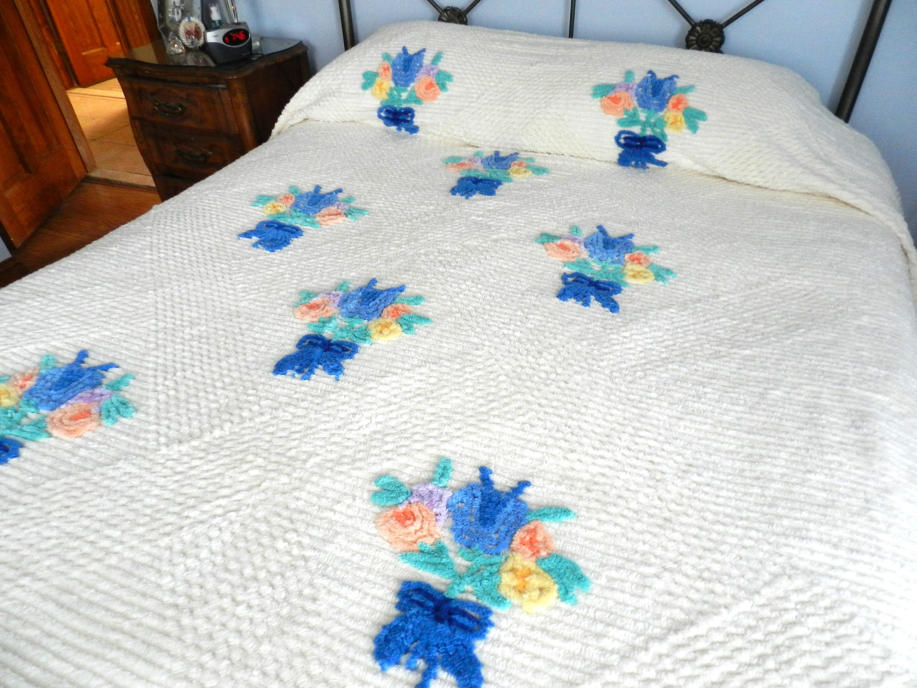 Royal Blue Plush Chenille, Full Blue Chenille Bedspread, Chenille ...