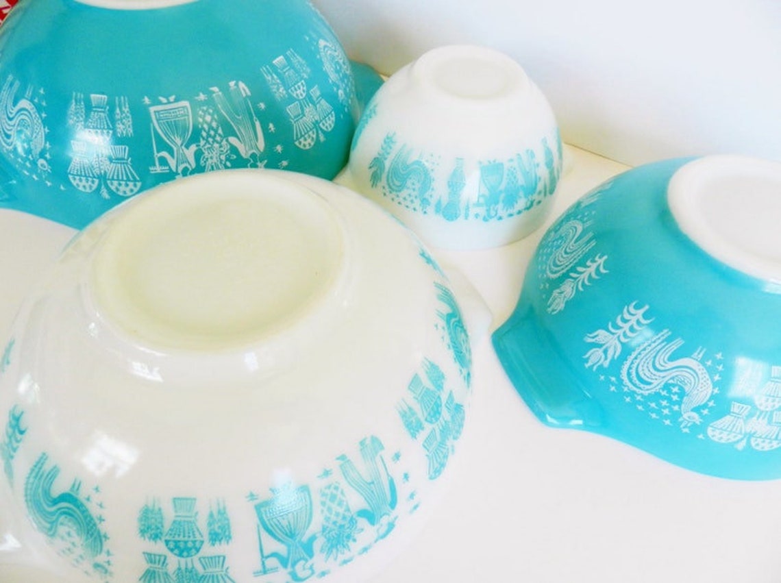 Pyrex Butterprint Bowl Set, 4 Pc Pyrex Amish Bowl Set, Turquoise Pyrex ...