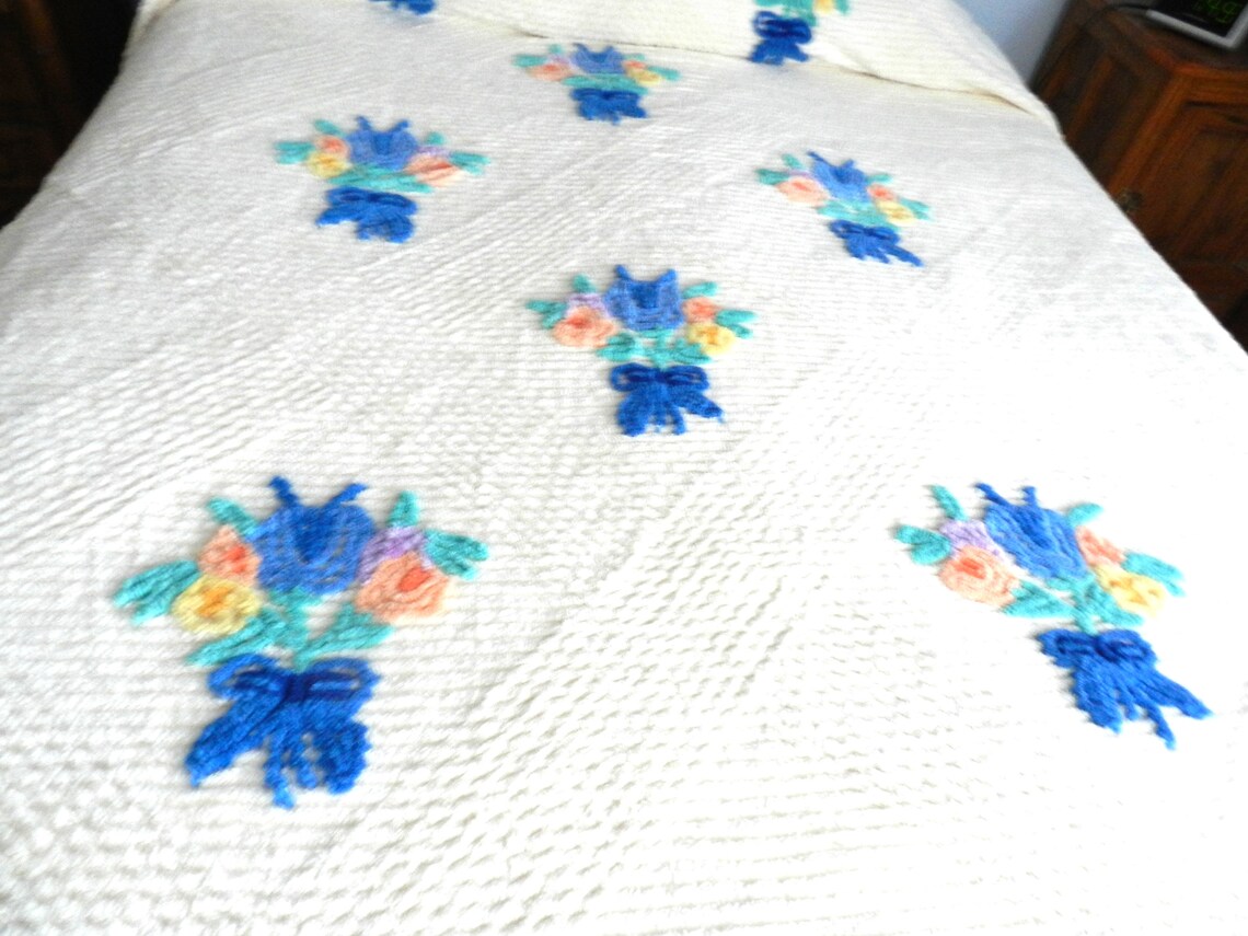 Royal Blue Plush Chenille, Full Blue Chenille Bedspread, Chenille ...