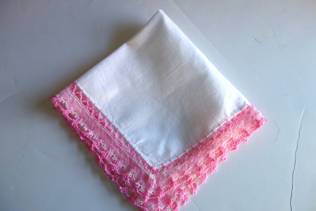 Pink Handkerchief, Pink, Lace Trim - Etsy