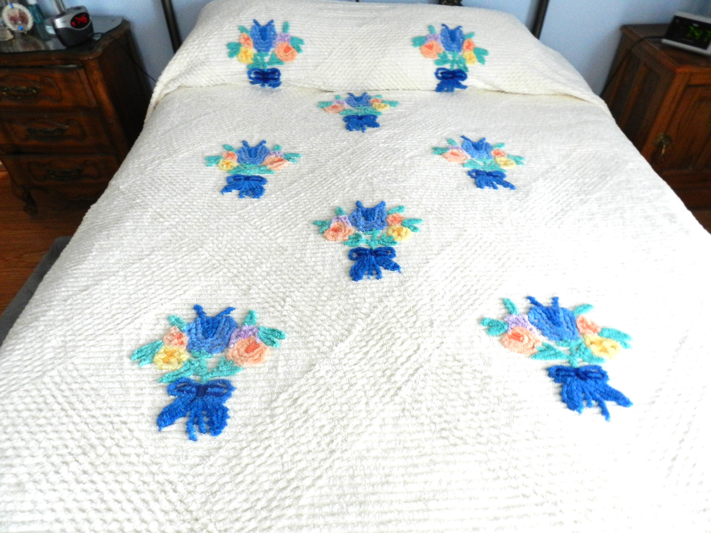 Royal Blue Plush Chenille, Full Blue Chenille Bedspread, Chenille ...