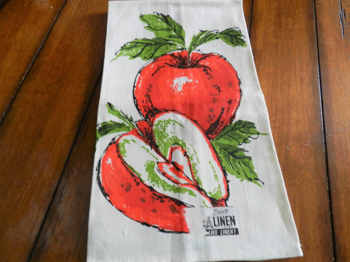 NOS Red Apple Towel, Fruit Towel, Parisian Prints , Kitchen - Etsy