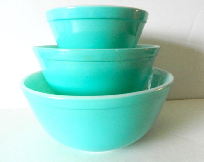 1950s Pyrex Turquoise Blue Mid Century Kitchen 3 Piece Mixing Bowl Set ...