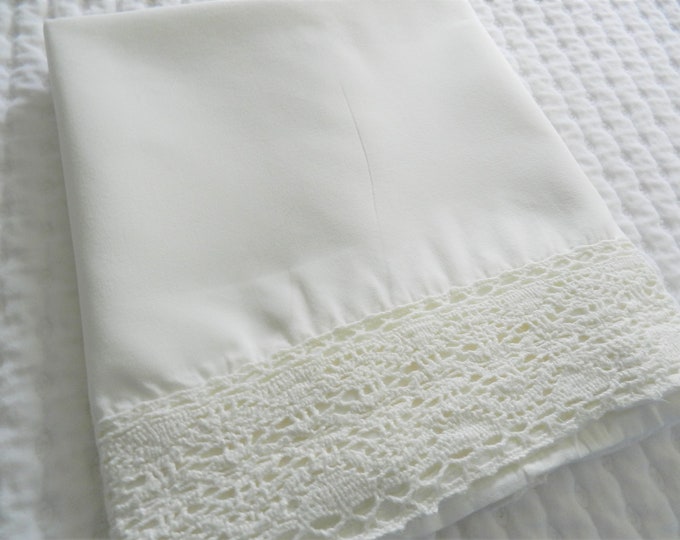 Ivory Single Pillowcase, Cotton Lace Trim Pillowcase, Cotton Pillowcase ...