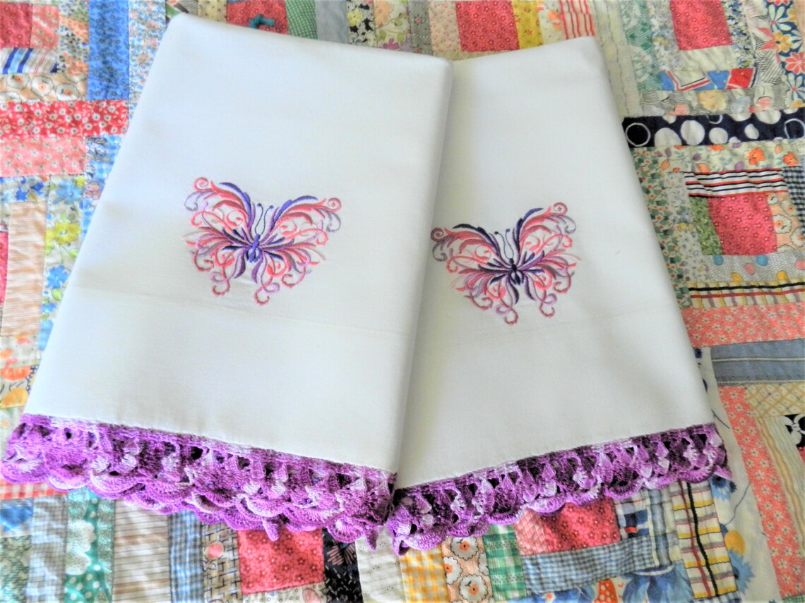 NOS Purple Butterfly Pillowcases, Purple Pillowcases, Butterfly ...