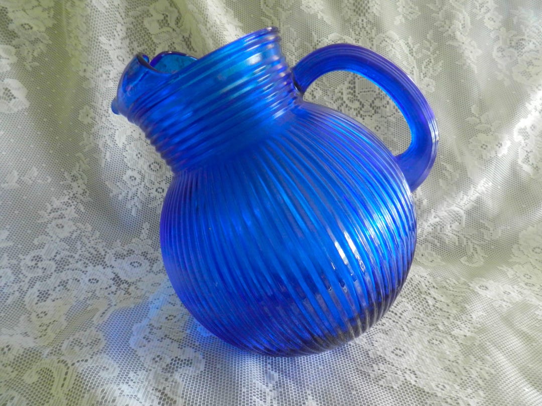 Large Hazel Atlas Blue Glass Ball Pitcher, 1950s, 80 Ounces - Etsy