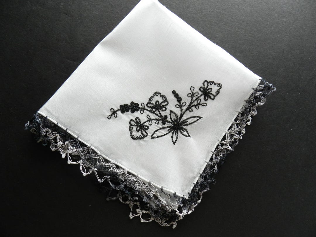 Black and White Handkerchief, Mourning Handkerchief - Etsy
