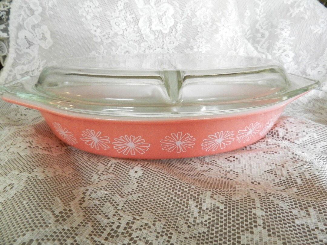 Pyrex Pink Daisy Divided Dish, Covered Veggie Dish, Pink Covered Dish ...