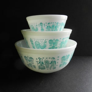 Pyrex Butterprint Bowls, 1950s Pyrex Amish Bowl Set, Turquoise Pyrex ...