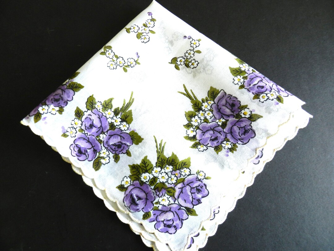 NOS Purple Rose Handkerchief, Cotton, Large Handkerchief, Purple - Etsy