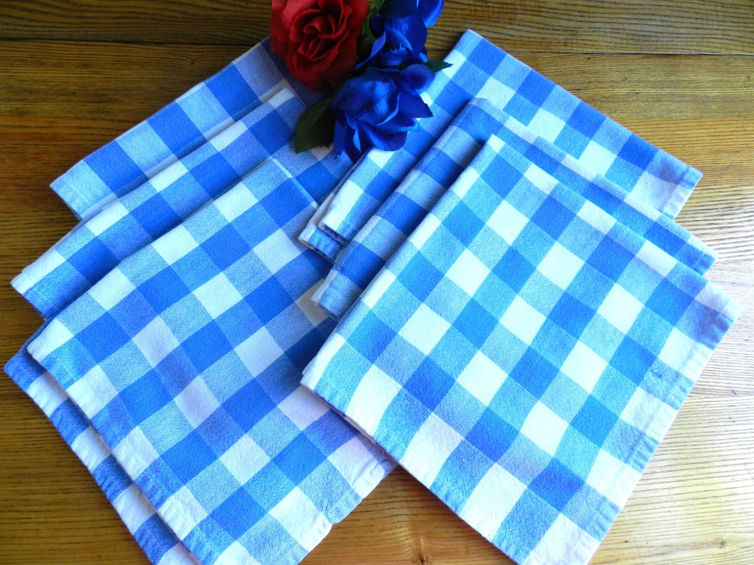 Vintage 6 Blue Checkered Napkins, Retro Napkins, Diner Style Napkins ...