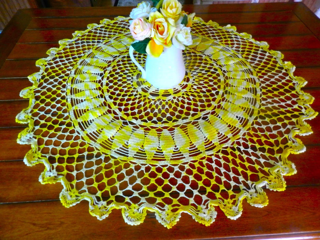 Large Yellow Doily, Hand Crocheted, Yellow, Centerpiece - Etsy