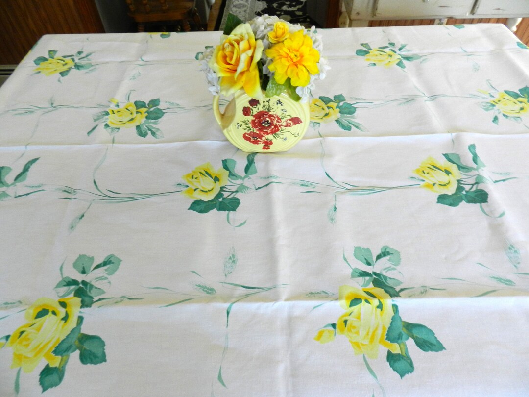 Yellow Wilendur Rose Tablecloth Yellow Roses,, Wilendur, Yellow, Retro - Etsy