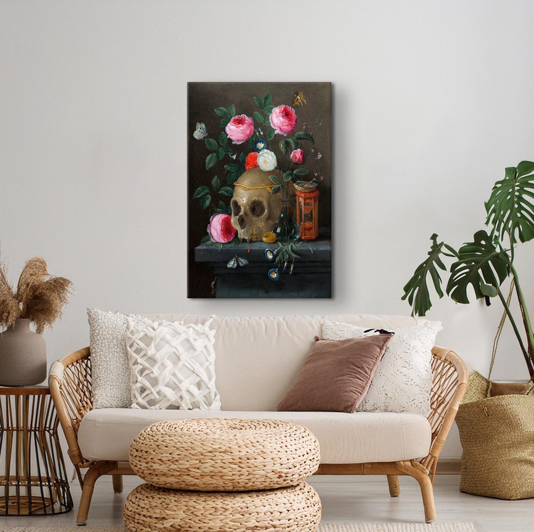 Gothic Skull Print, Skeleton Poster, Floral Skull Canvas, Gothic Skull ...